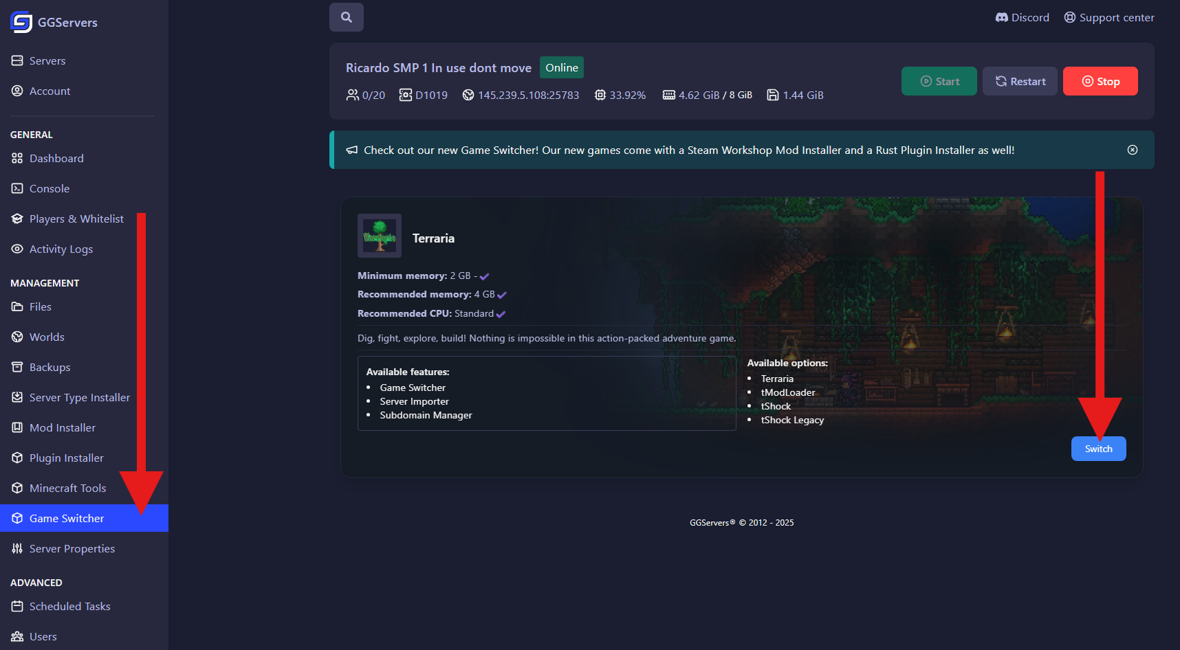 This Panel lets you Switch Game Servers | GGServers Blog